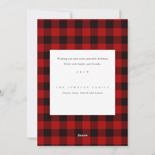 Rustic Red Buffalo Check Christmas Photo Cards | Zazzle