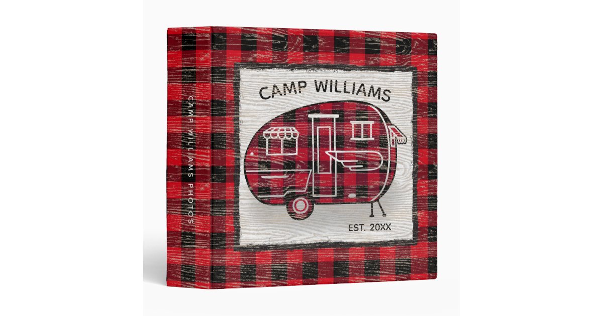 Rustic Red Buffalo Plaid Camper Monogram Name 3 Ring Binder | Zazzle