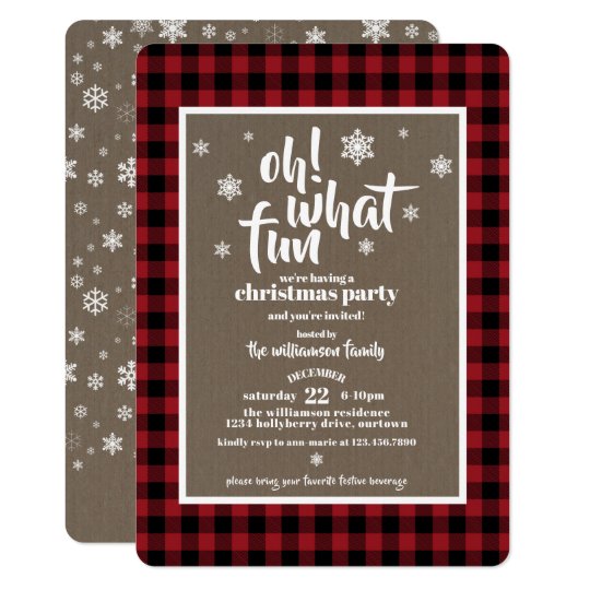 Rustic Red Buffalo Plaid Christmas Party Invitation | Zazzle.com