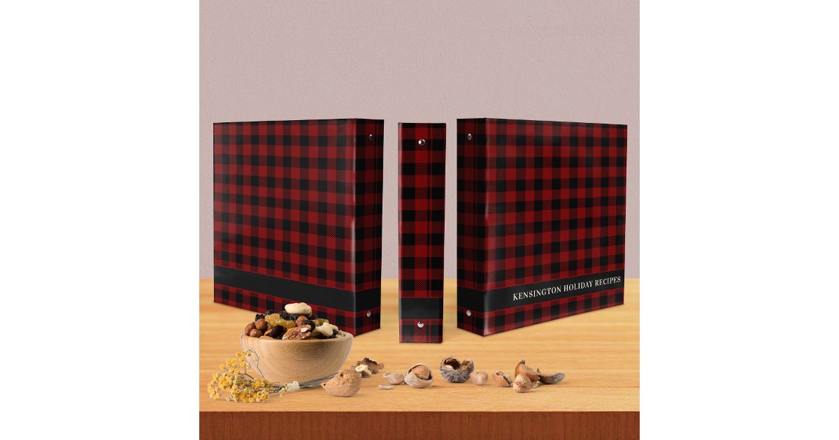 Rustic Red Buffalo Plaid Winter Holiday Recipe 3 Ring Binder | Zazzle