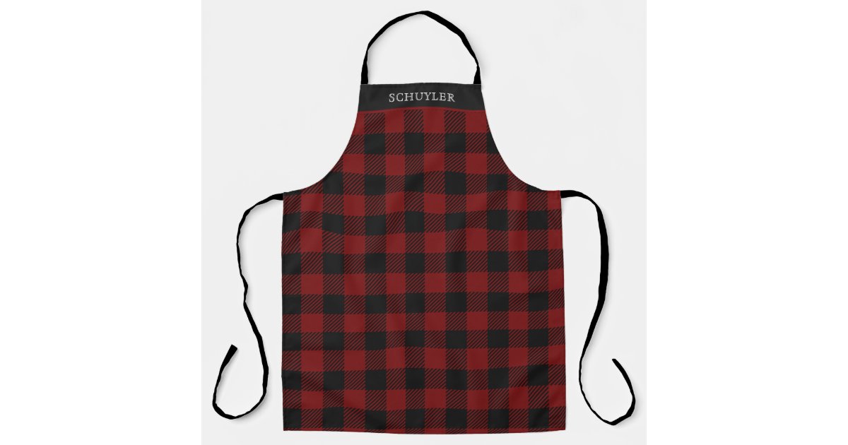 Rustic Red Buffalo Plaid Winter Personalized Apron | Zazzle