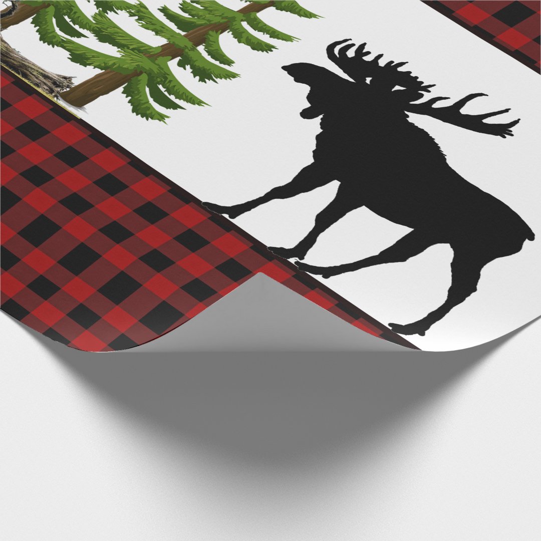 Rustic Red Buffalo Plaid with Moose Silhouette Wrapping Paper | Zazzle