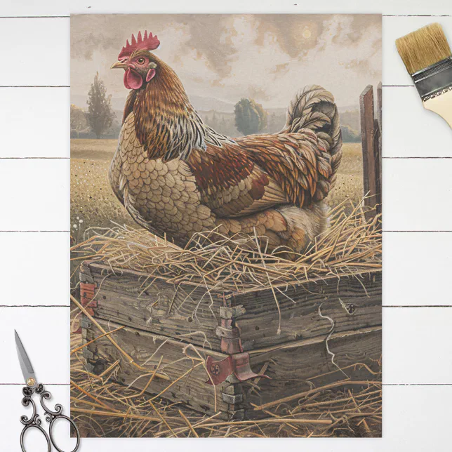 Rustic Red Chicken and Nest Decoupage Tissue Paper | Zazzle