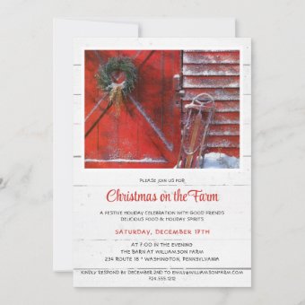 Rustic Red Christmas Barn Holiday Party Invitation | Zazzle