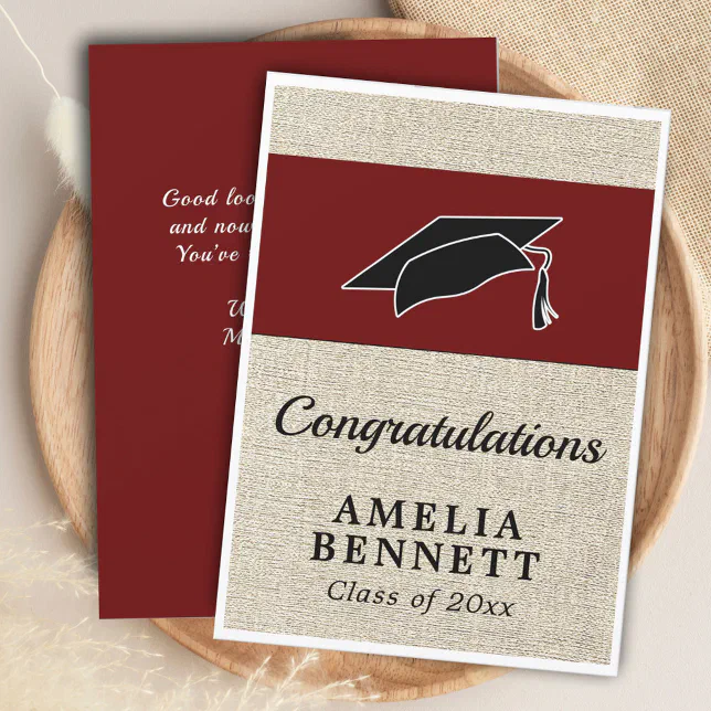 Rustic Red Congratulations Graduate Cap Graduation Card | Zazzle