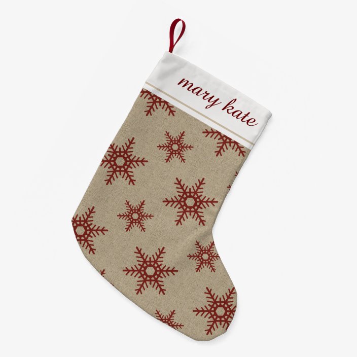 Rustic Red Faux Burlap Snowflake Pattern Small Christmas Stocking ...