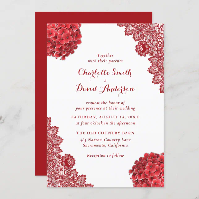 Rustic Red Floral Lace Wedding Invitation | Zazzle