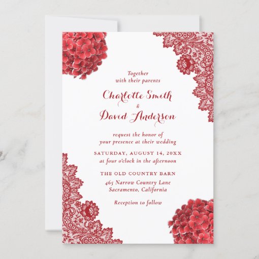 Rustic Red Floral Lace Wedding Invitation | Zazzle