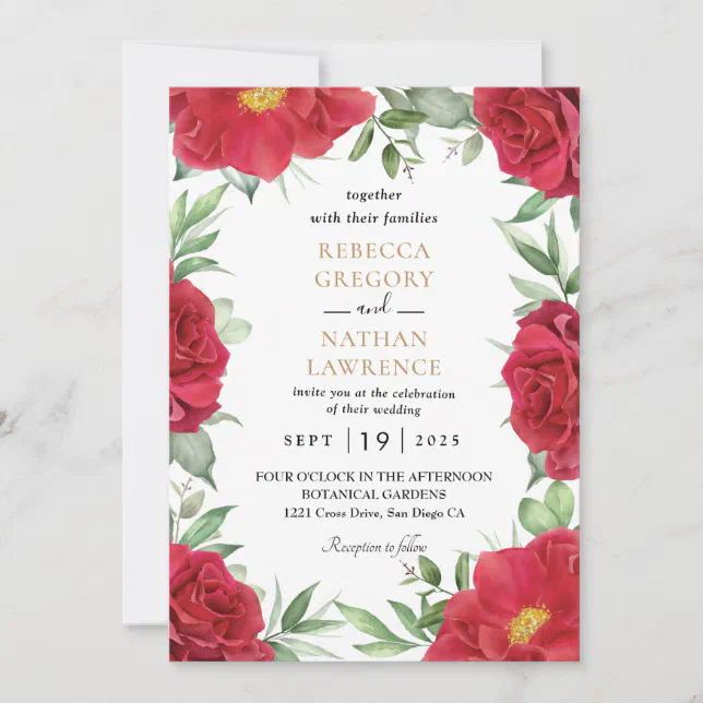 Rustic red floral wedding invitation | Zazzle