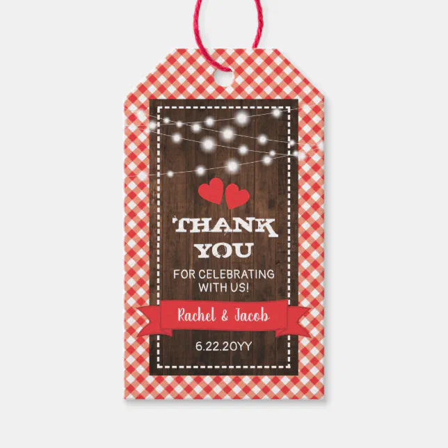 Rustic Red Gingham Engagement Party Wedding Shower Gift Tags | Zazzle