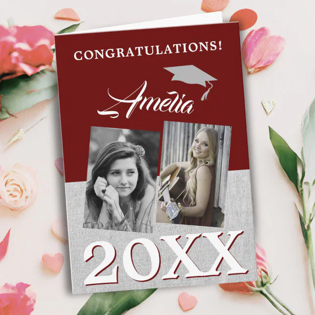 Rustic Red Graduate 2 Photo Graduation Card | Zazzle