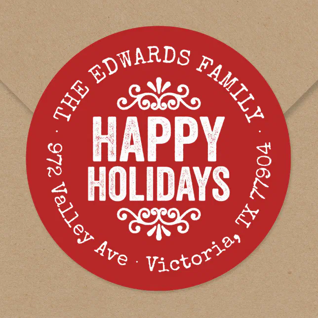 Rustic Red Holiday Circle Return Address Label | Zazzle