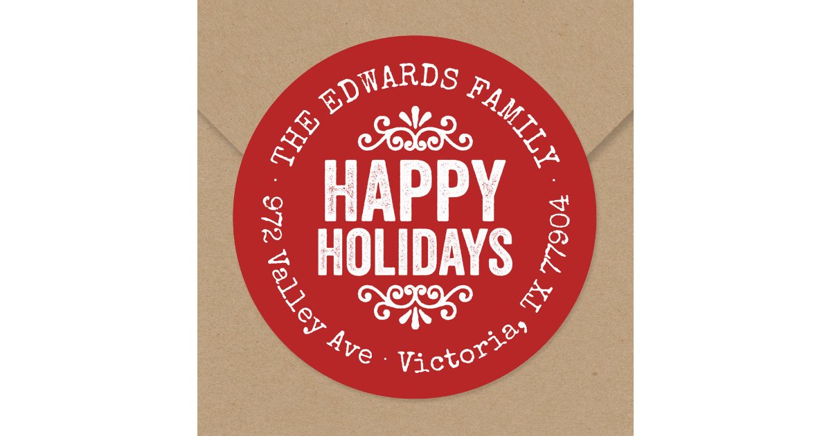 Rustic Red Holiday Circle Return Address Label | Zazzle