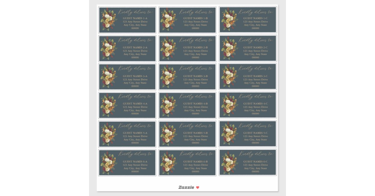 Rustic Red | Orange Floral Wedding Guest Address Sticker | Zazzle