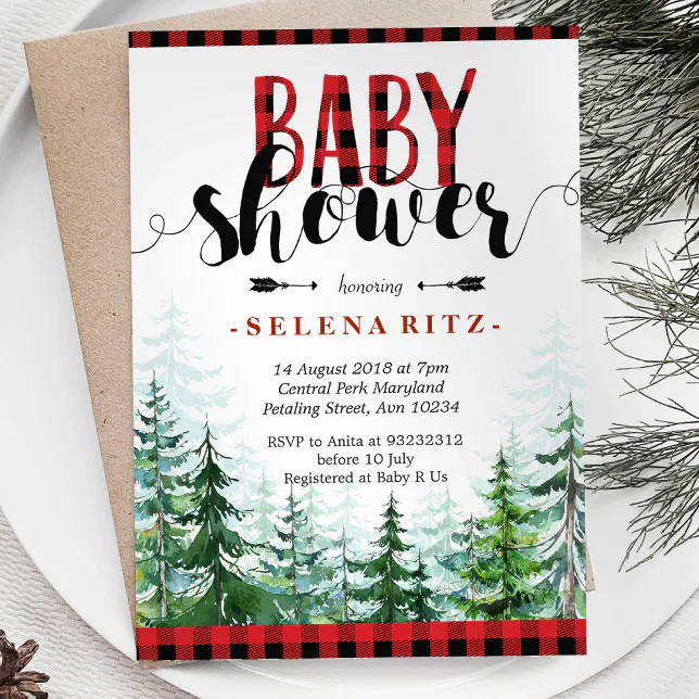 Rustic Red Plaid Boy Baby Shower Invitation | Zazzle