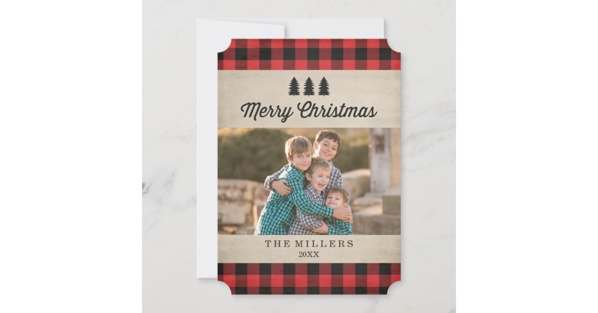 Rustic Red Plaid Christmas Photo Card | Zazzle