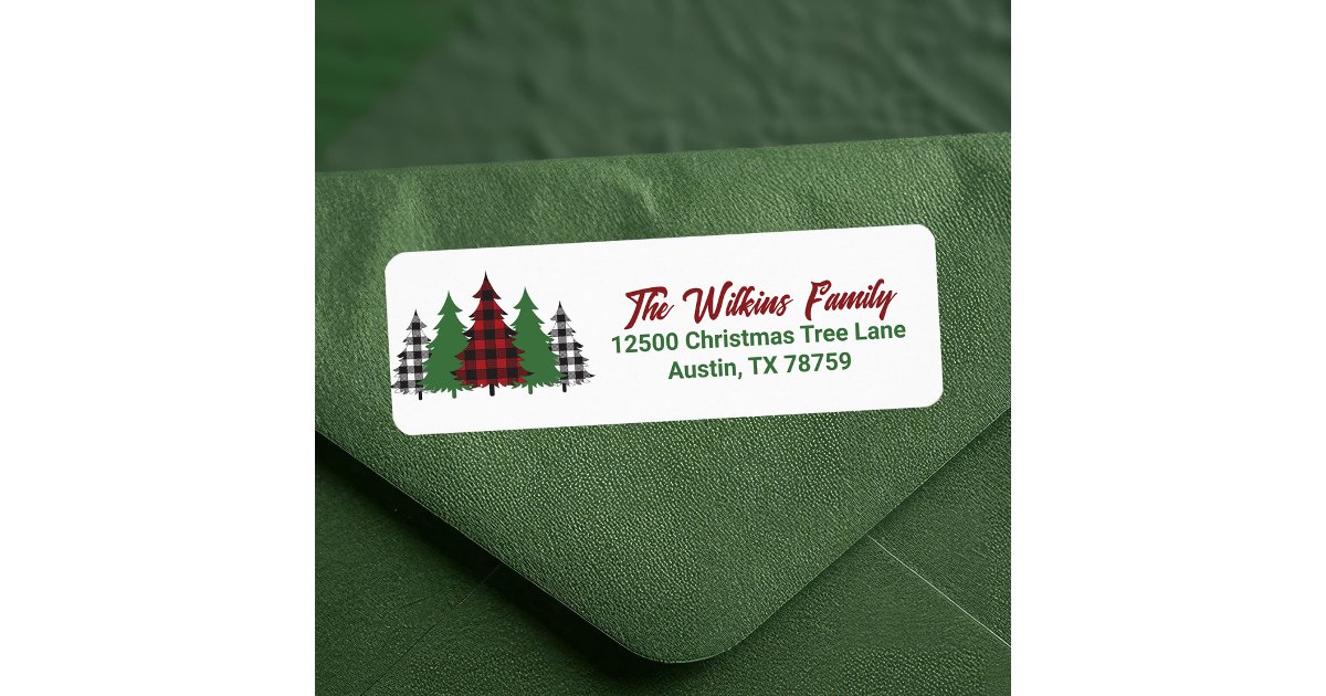 Rustic Red Plaid Christmas Trees Return Address Label | Zazzle