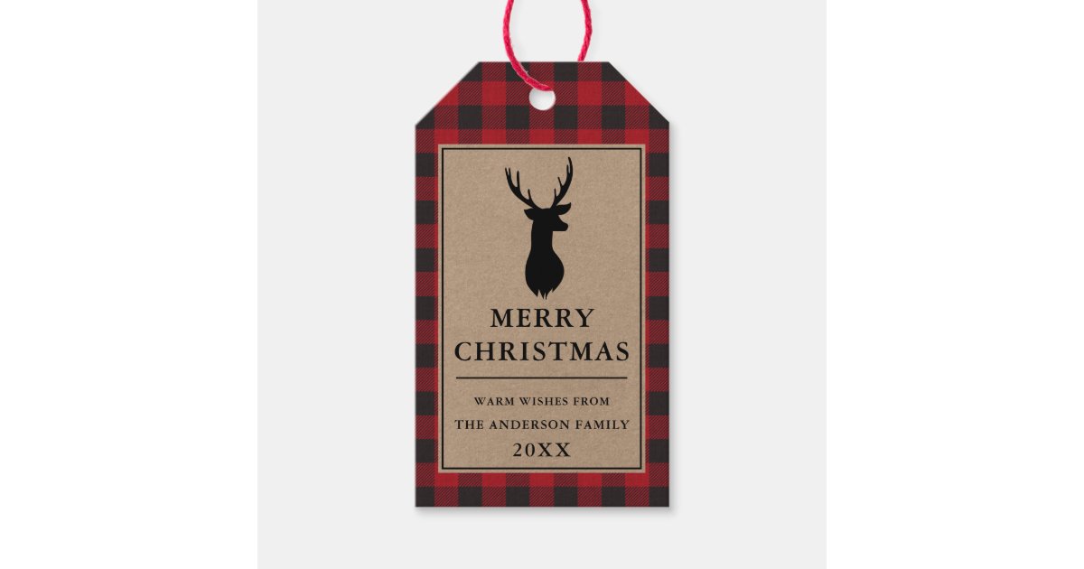Rustic Red Plaid Merry Christmas Kraft Gift Tags | Zazzle