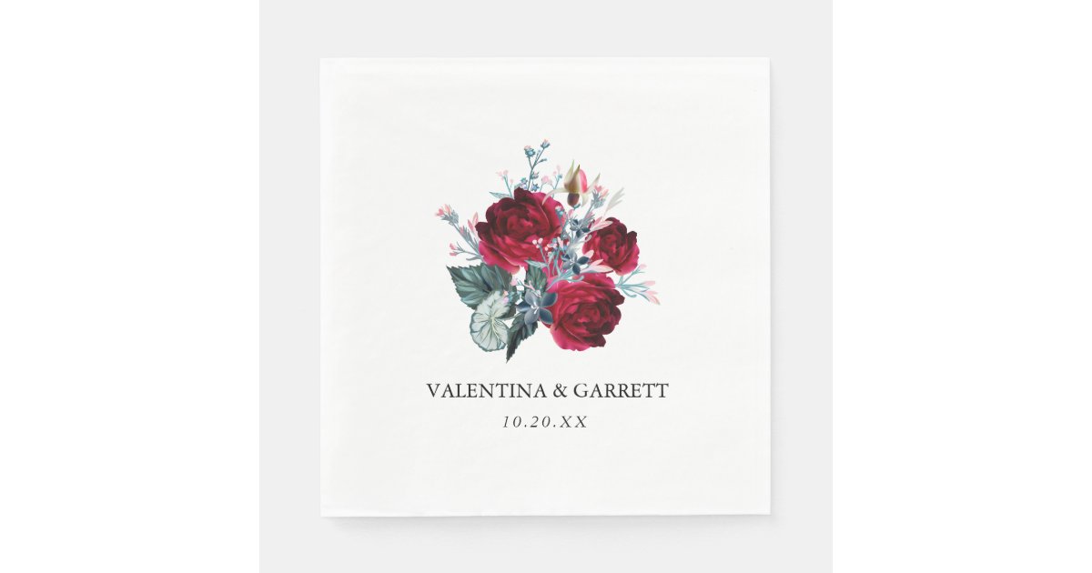 Rustic Red Rose Floral Wedding Napkins | Zazzle