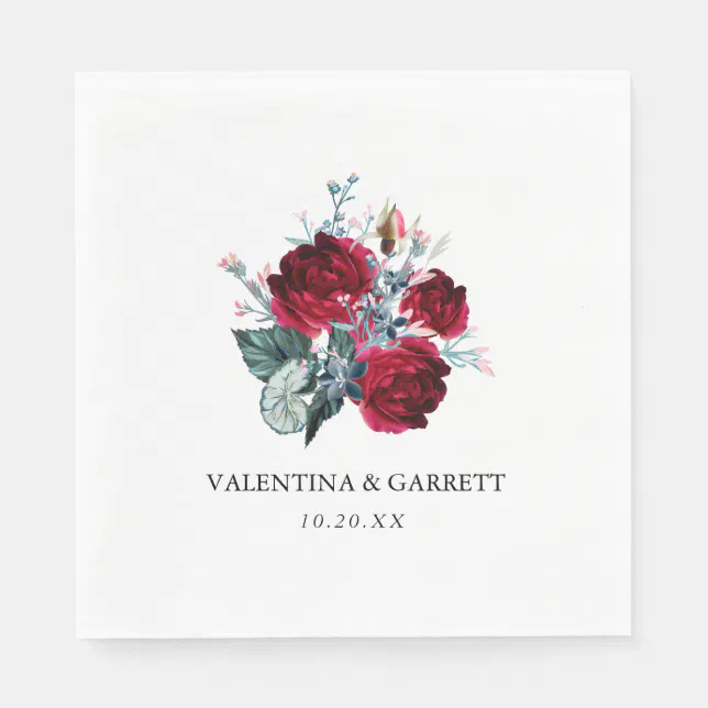 Rustic Red Rose Floral Wedding Napkins | Zazzle