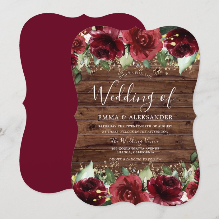 Rustic Red Roses Country Floral Wedding Invitation | Zazzle