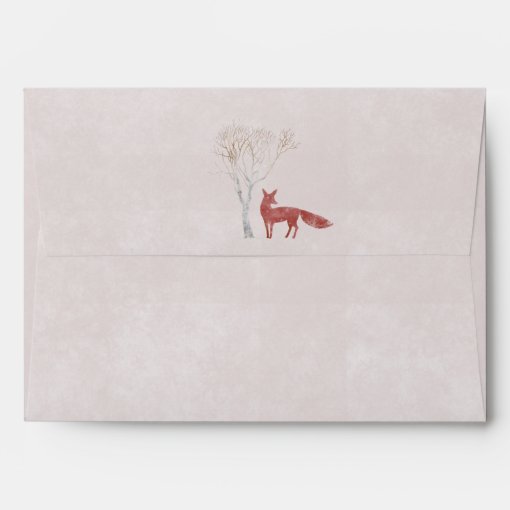 Rustic Red Saltbox Home in Wintery Scene Birds Fox Envelope | Zazzle