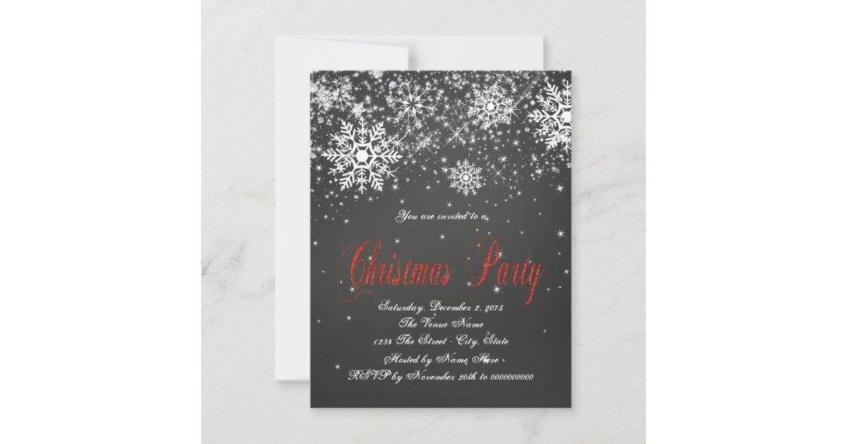 Rustic Red Snowflake Chalkboard Christmas Party Invitation | Zazzle