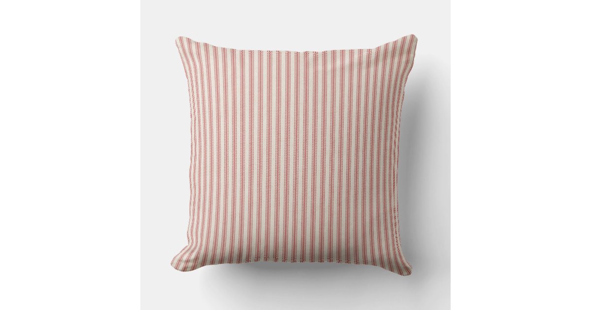Rustic Red Striped French Ticking Throw Pillow | Zazzle