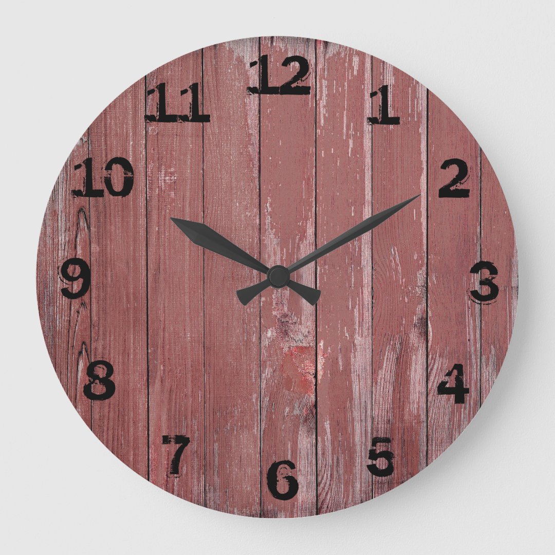 Rustic Red Weathered Barn Board Large Clock | Zazzle