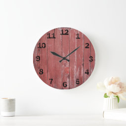 Rustic Red Weathered Barn Board Large Clock | Zazzle