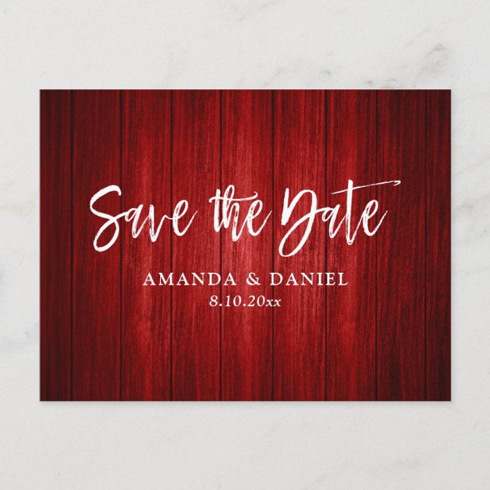 Rustic Red Wedding Save The Date Postcard | Zazzle.com