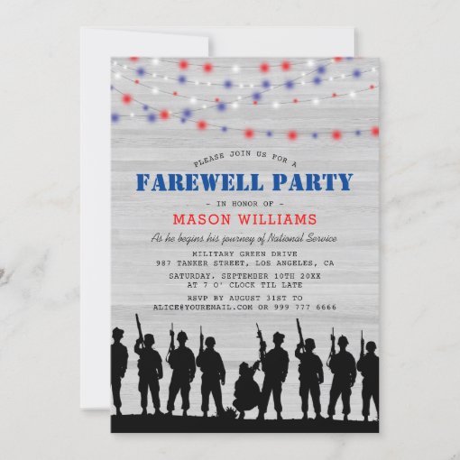 Rustic Red, White & Blue | Military Farewell Party Invitation | Zazzle