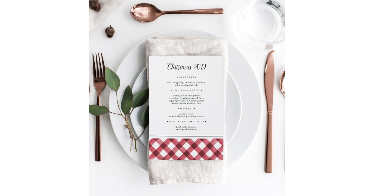 Rustic Red & White Plaid Christmas Holiday Menu | Zazzle
