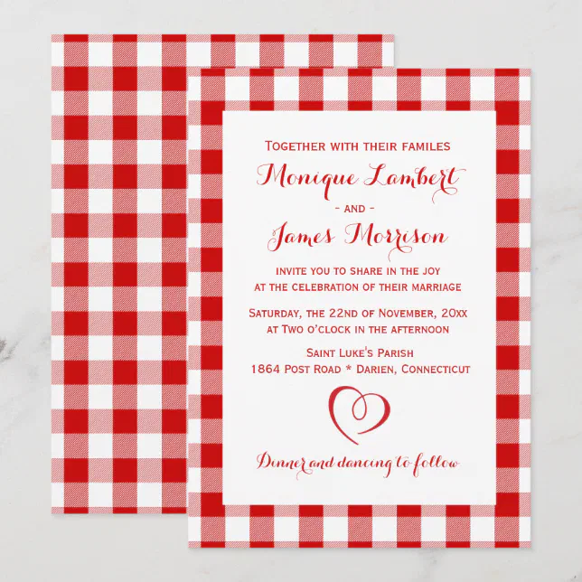 Rustic Red White Plaid Gingham Country Wedding Invitation | Zazzle