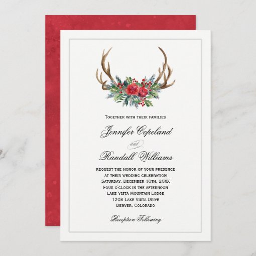 Rustic Red Winter Floral Wedding Invitation | Zazzle