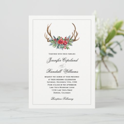 Rustic Red Winter Floral Wedding Invitation | Zazzle