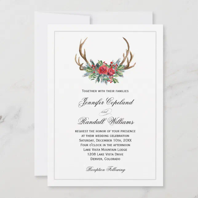 Rustic Red Winter Floral Wedding Invitation | Zazzle