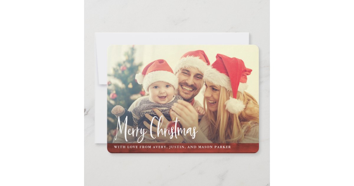 Rustic Red Wood | Merry Christmas Photo Holiday Card | Zazzle