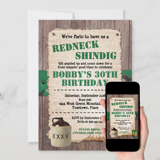 Rustic Redneck Hillbilly Party Invitation | Zazzle
