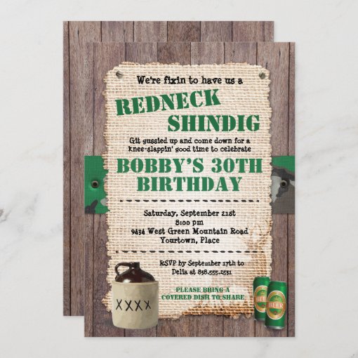 Rustic Redneck Hillbilly Party Invitation | Zazzle
