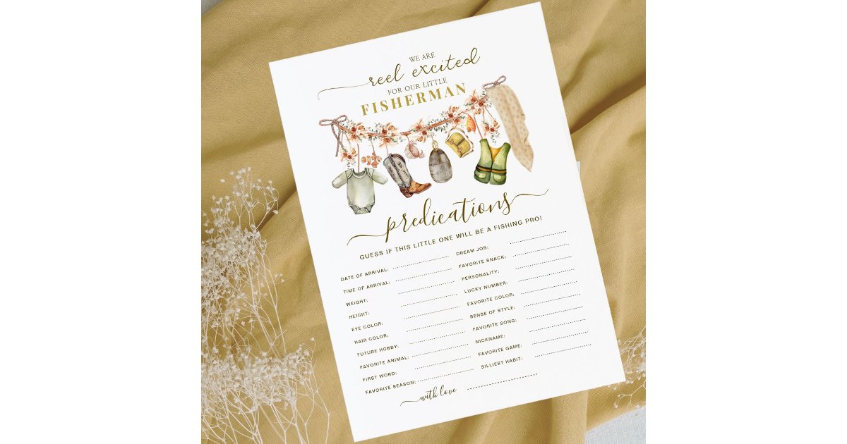 Rustic Reel Excited Fishing Baby Predictions Game | Zazzle