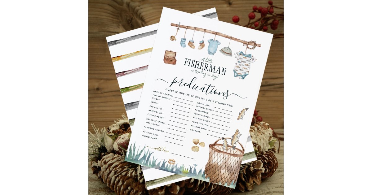 Rustic Reel Fun Fishing Baby Shower Predictions | Zazzle