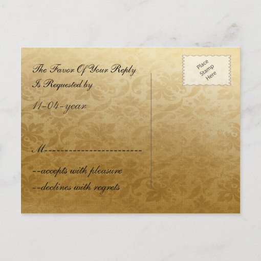 Rustic Regal Ornamental Brown And Gold Wedding Invitation Postcard | Zazzle