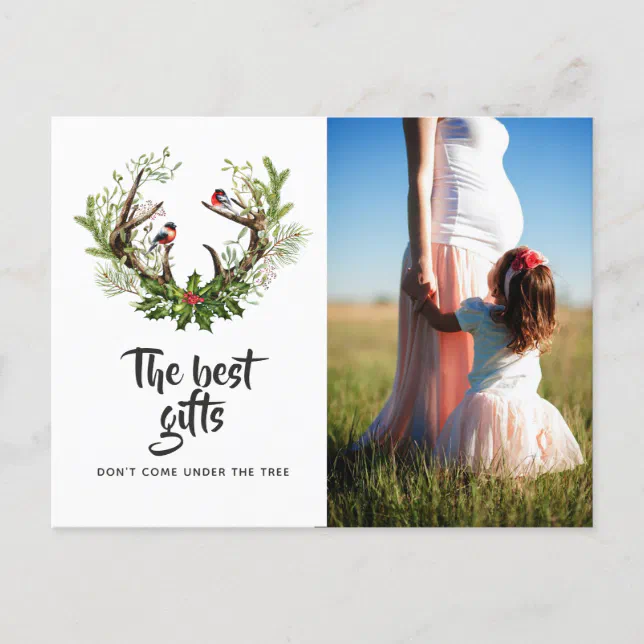 Rustic Reindeer Christmas Baby Expecting Photo Announcement Postcard ...