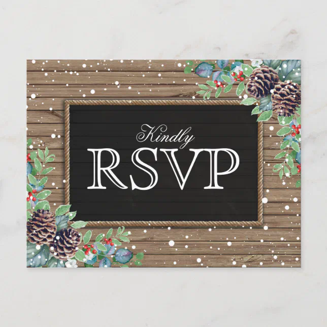 Rustic Response | Christmas Winter Wedding RSVP Invitation Postcard | Zazzle