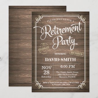 Rustic Retirement Party Invitation Card Wood | Zazzle