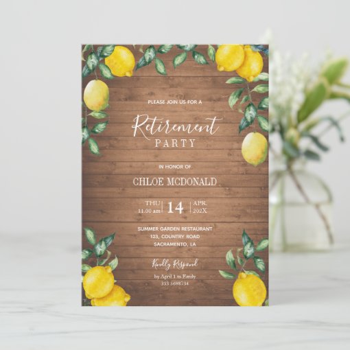 Rustic Retirement Party invitation with lemons | Zazzle