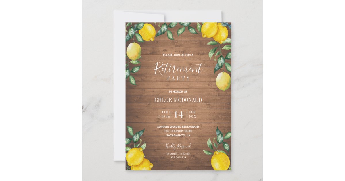 Rustic Retirement Party invitation with lemons | Zazzle