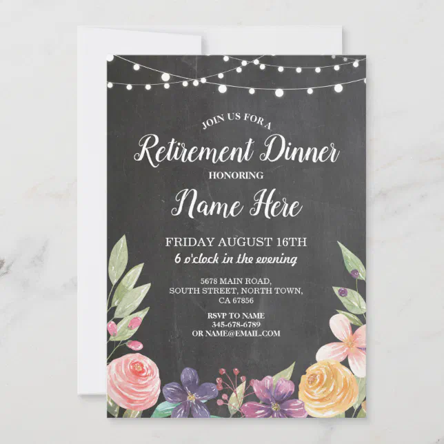 Rustic Retirement Party Retire Chalk Floral Invite | Zazzle