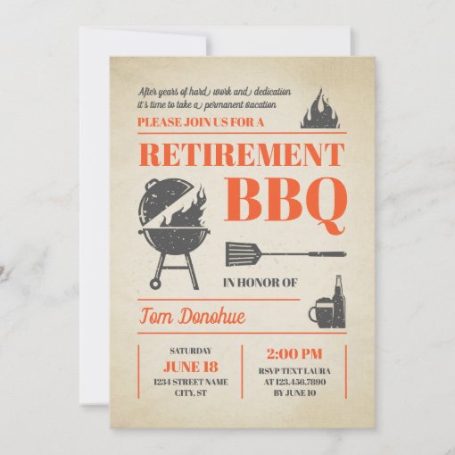Rustic Retro Retirement BBQ Invitation | Zazzle